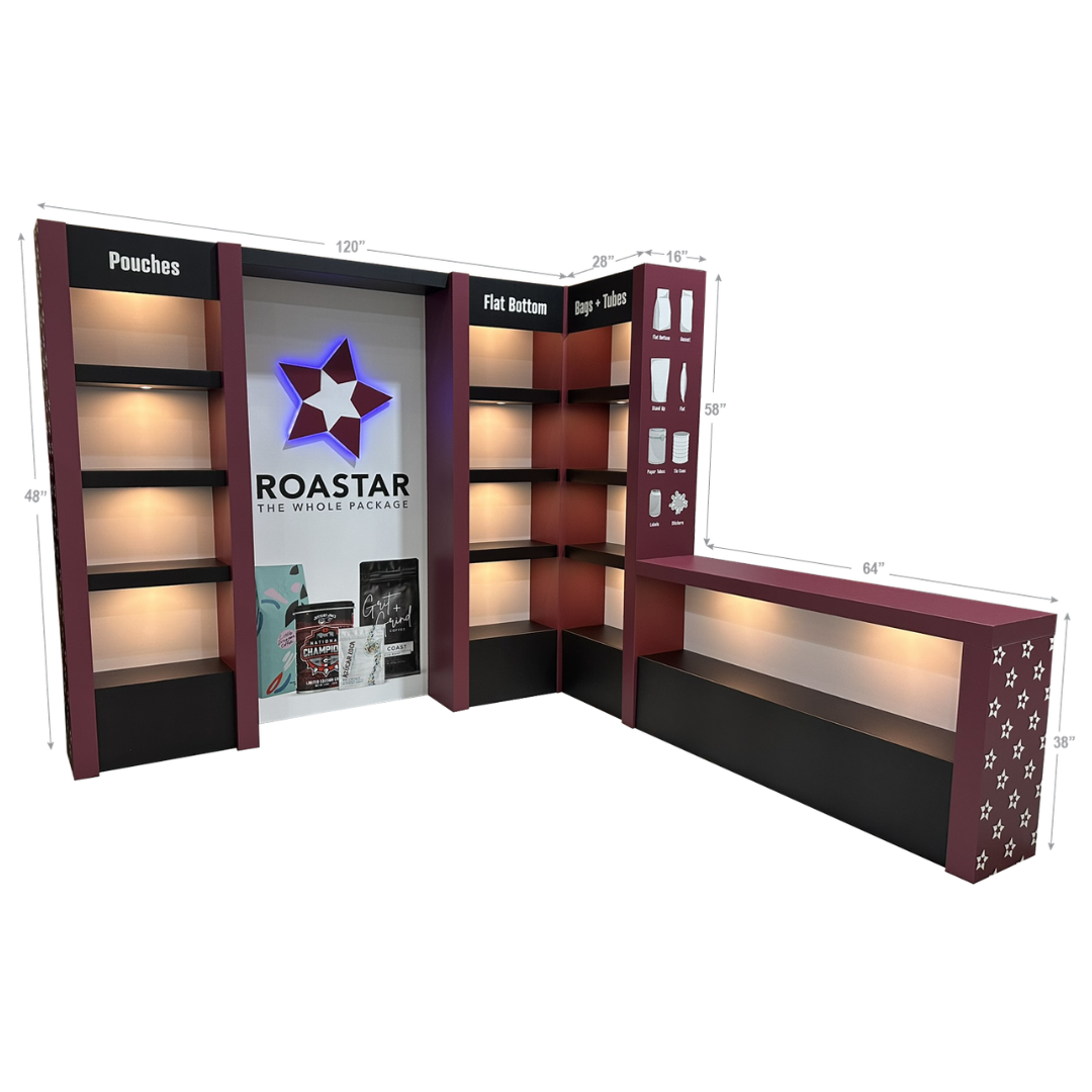 10' x 10' Booth with shelves, side low wall ODTS10-006 | Custom Box Prints